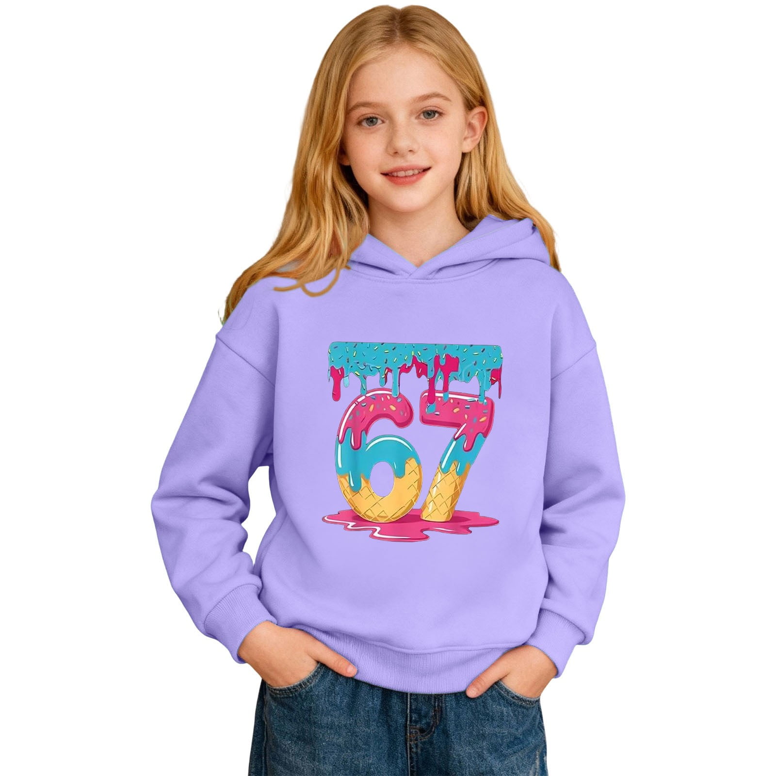 Bainana Hoodie For Kids Number Ice Cream Print Long Sleeve Hooded Tops ...
