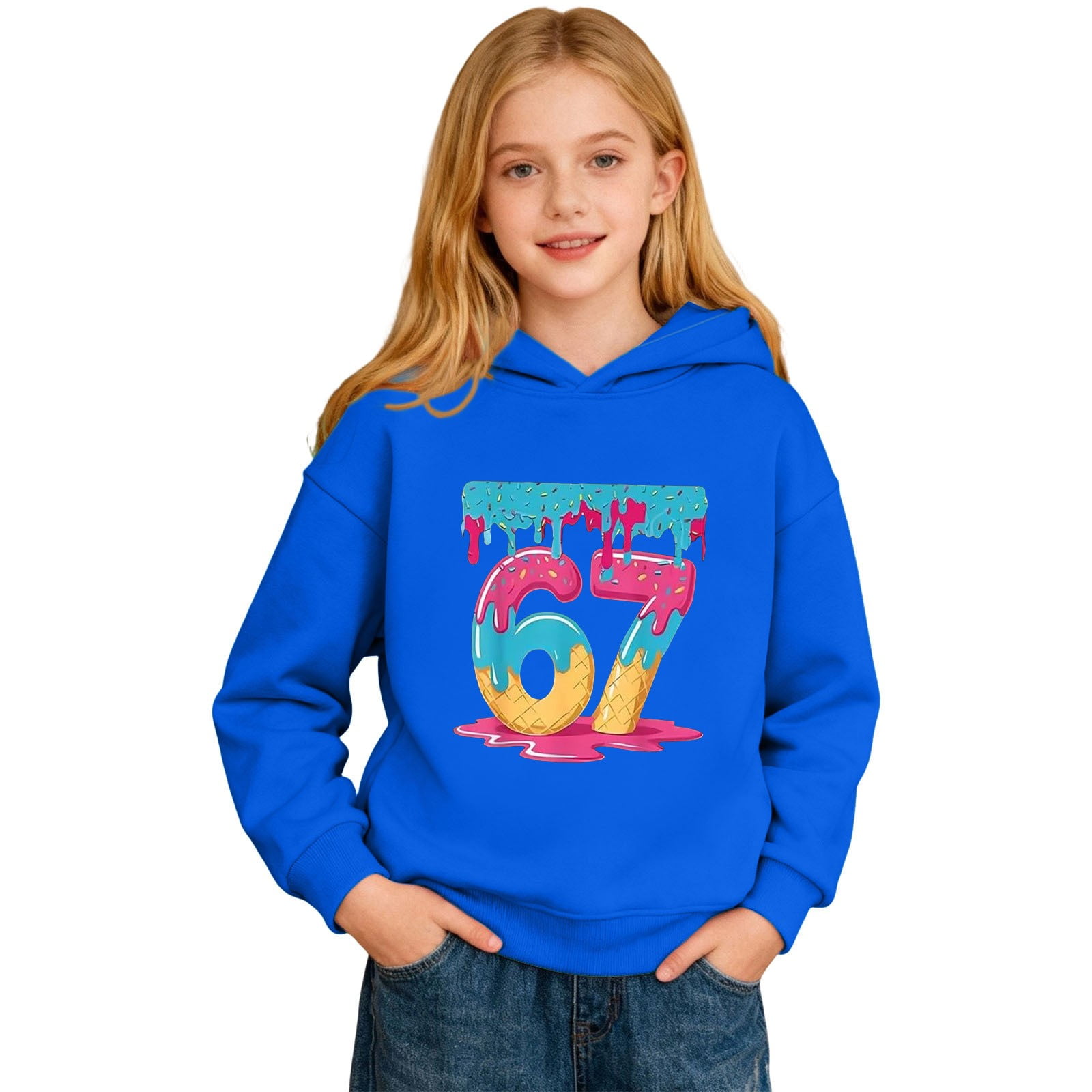 Bainana Hoodie For Kids Number Ice Cream Print Long Sleeve Hooded Tops ...