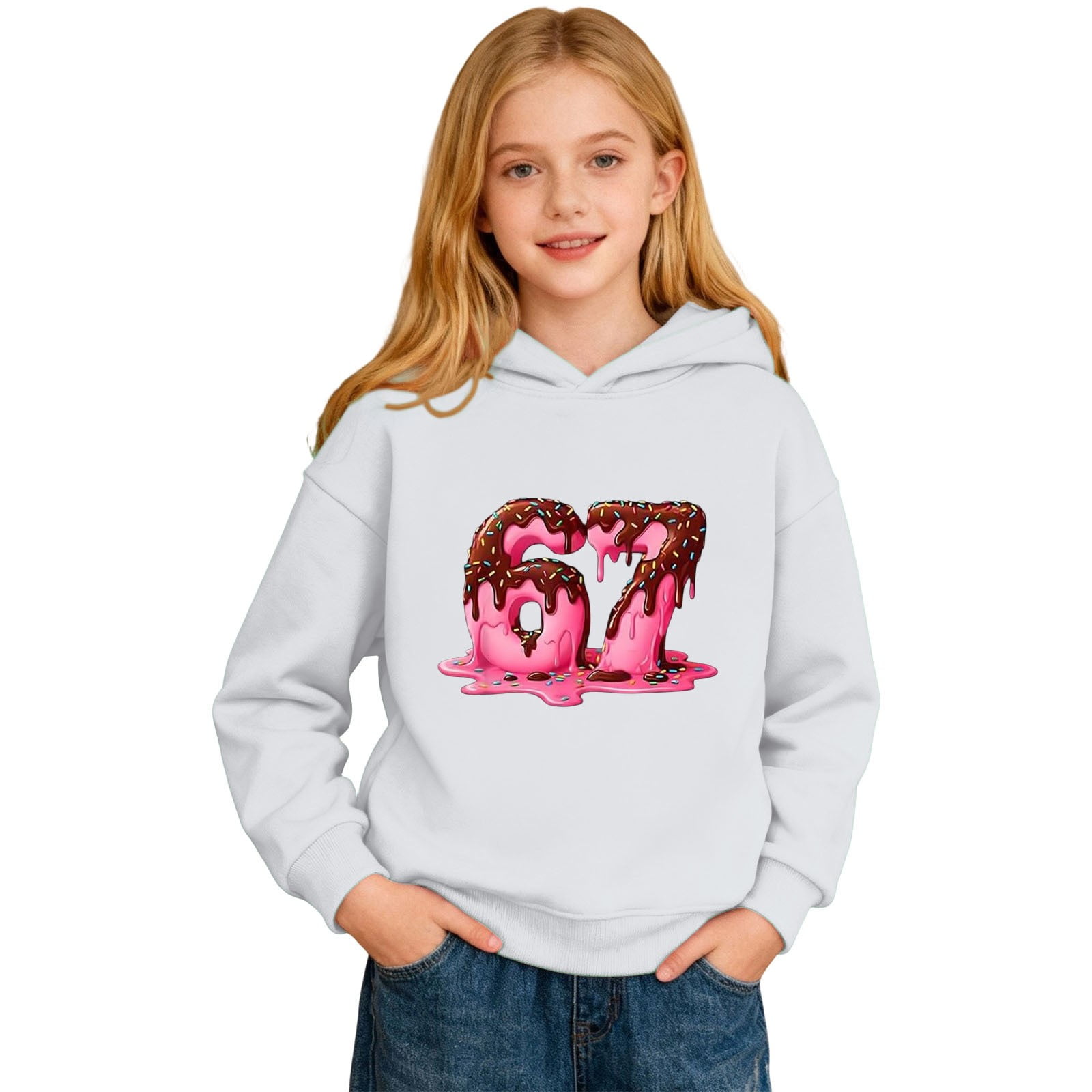 Bainana Hoodie For Kids Number Ice Cream Print Long Sleeve Hooded Tops ...