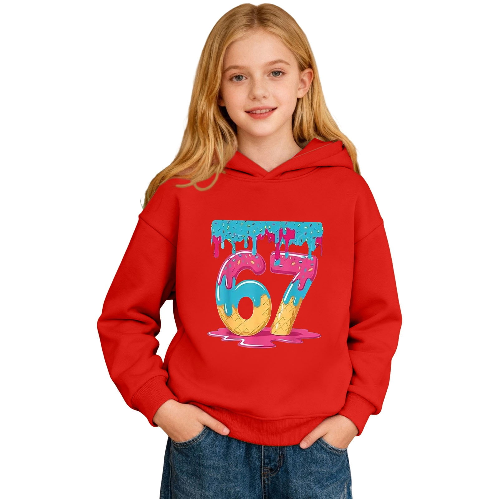 Bainana Hoodie For Kids Number Ice Cream Print Long Sleeve Hooded Tops ...