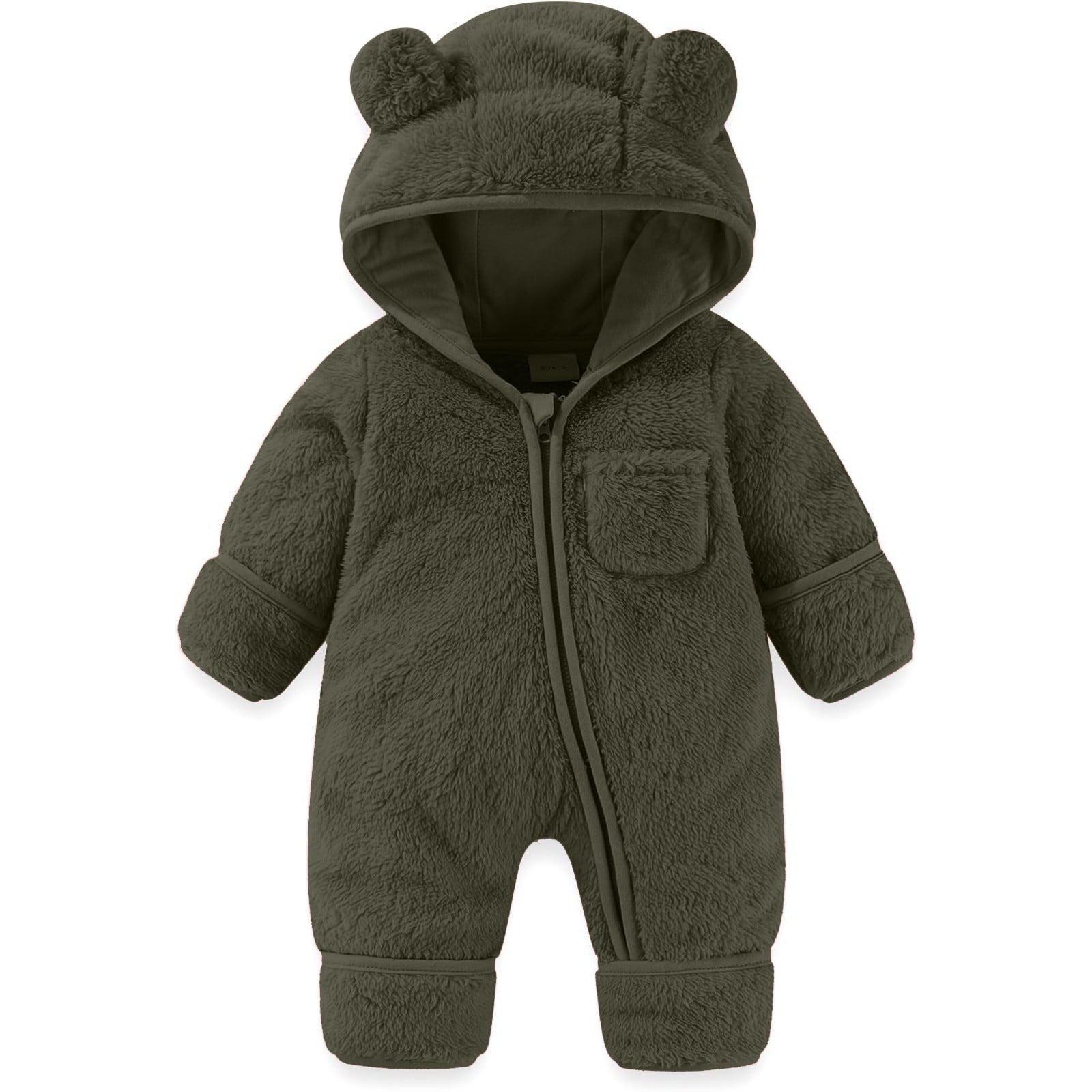 Bainana Hoodie Romper For Newborn Boys Girls Solid Color Long Sleeve Zipper Jumpsuit Soft Casual ...