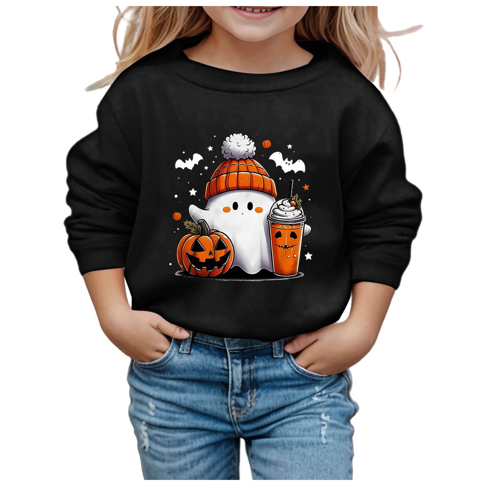 Bainana Hoodless Tops For Little Girls Christmas Print Long Sleeve Crew ...