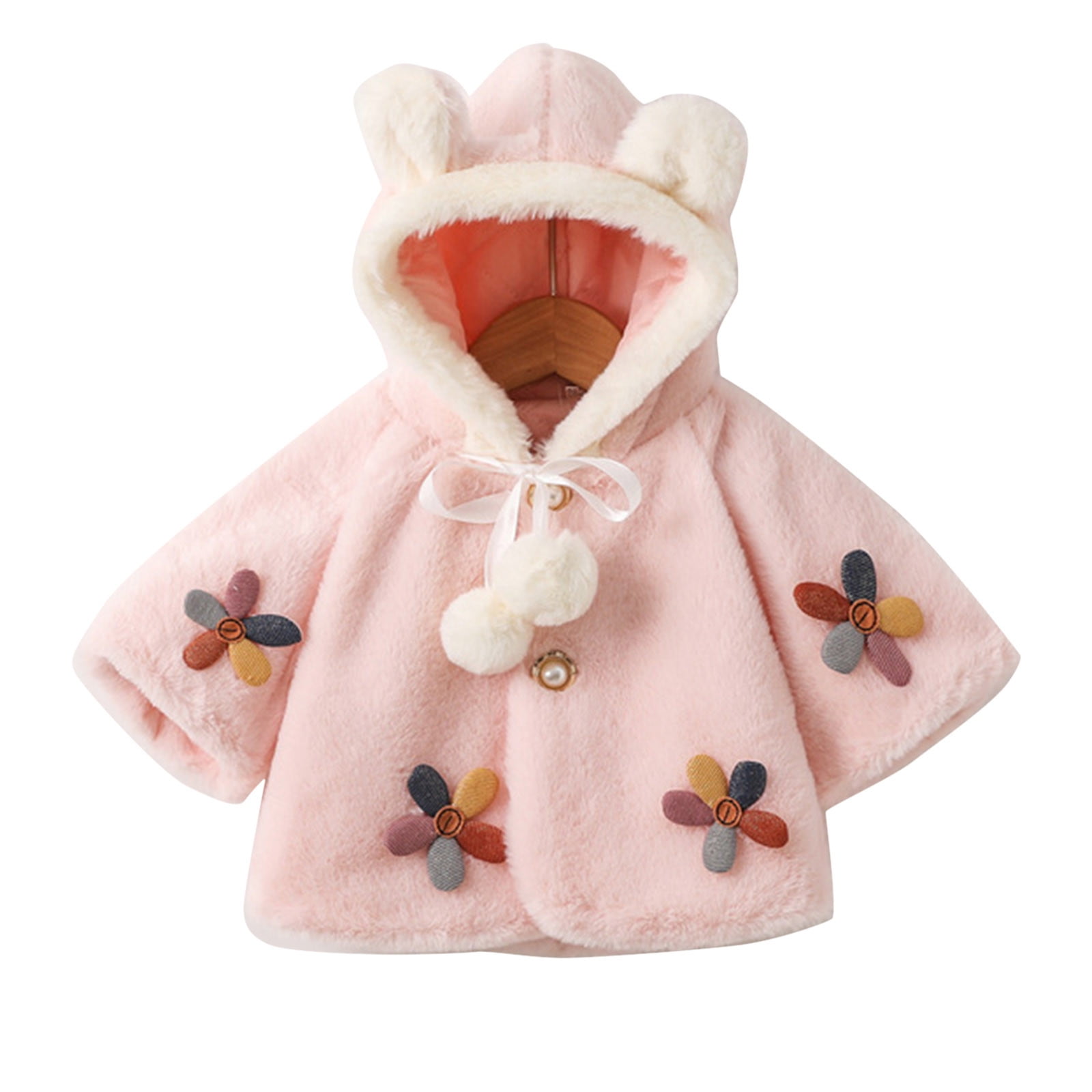 Bainana Jacket For Infant Girls Flower Print Long Sleeve Hooded Button ...