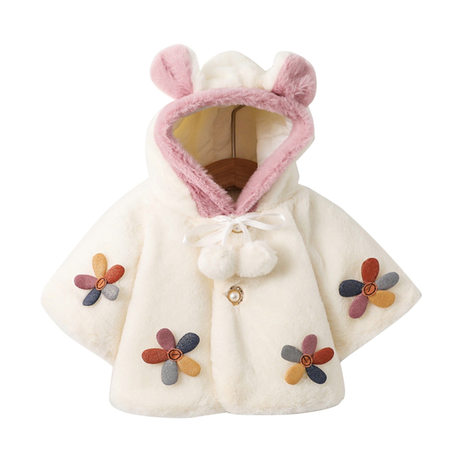Bainana Jacket For Infant Girls Flower Print Long Sleeve Hooded Button ...