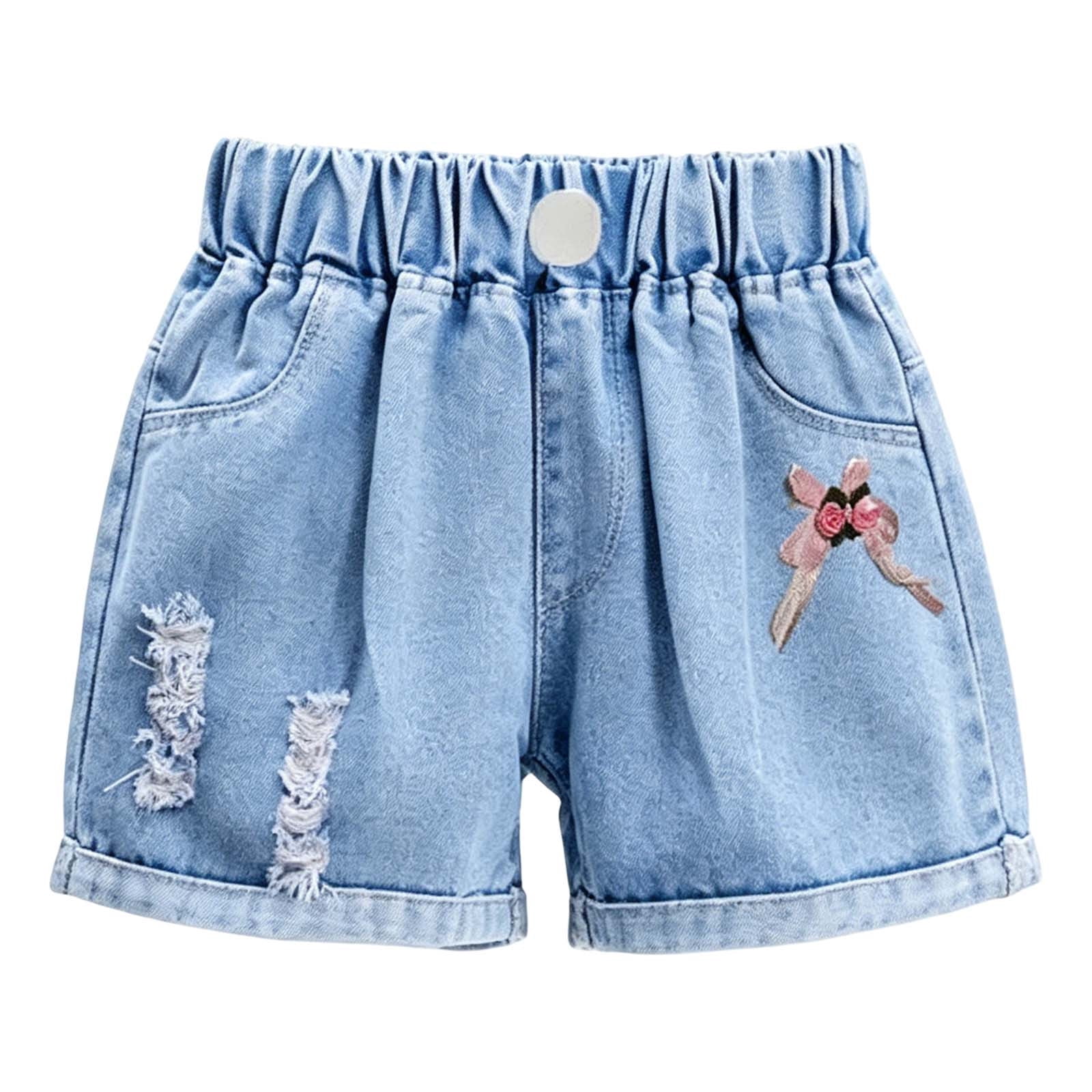 Bainana Jeans Shorts For Girls Kids Comfort Fit Elastic Waist Wide Leg ...