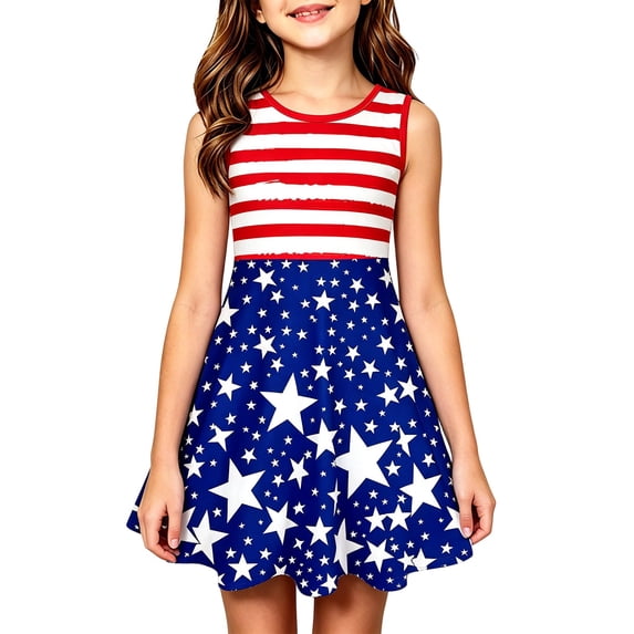 Bainana July 4Th Dress For Girls Sleeveless Star Striped Sundress USA ...