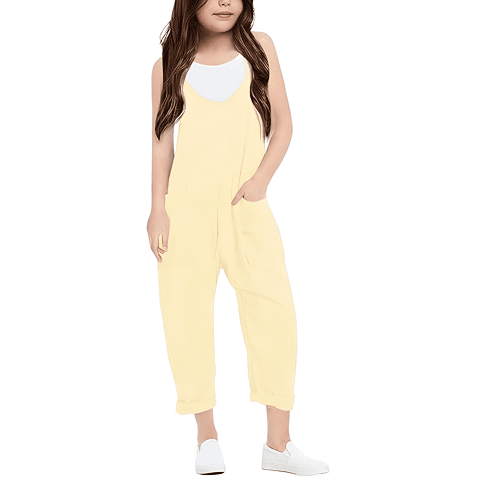 Bainana Jumpsuit Pants For Little Girls Solid Color Suspenders V Neck ...