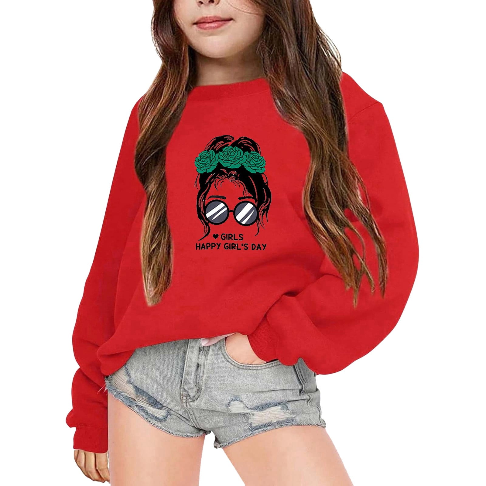 Bainana Kids Girls Sweatshirts Cartoon Print Long Sleeve Crewneck ...