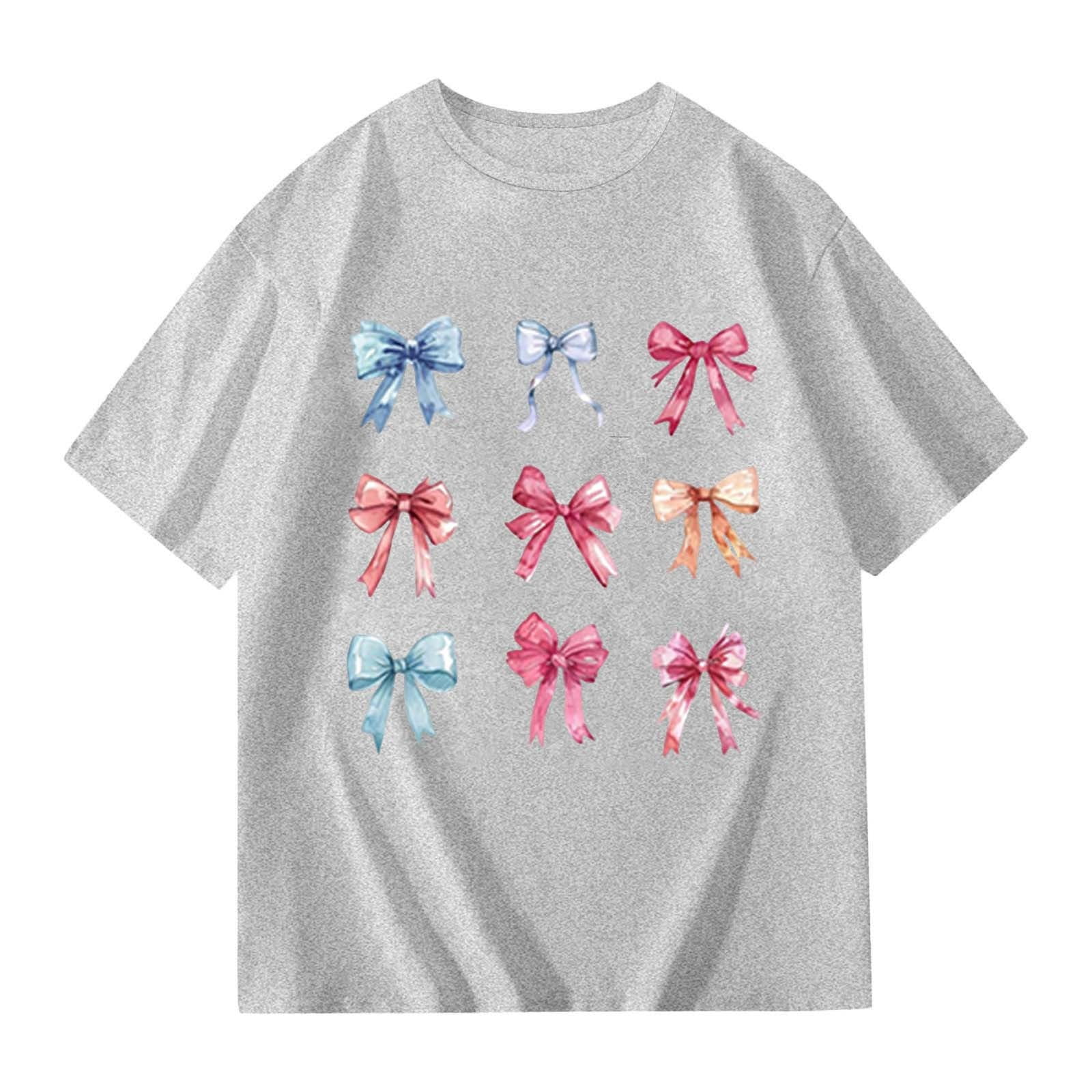 Bainana Kids Shirts For Girls Toddler Short Sleeve Crew Neck Bow Print ...