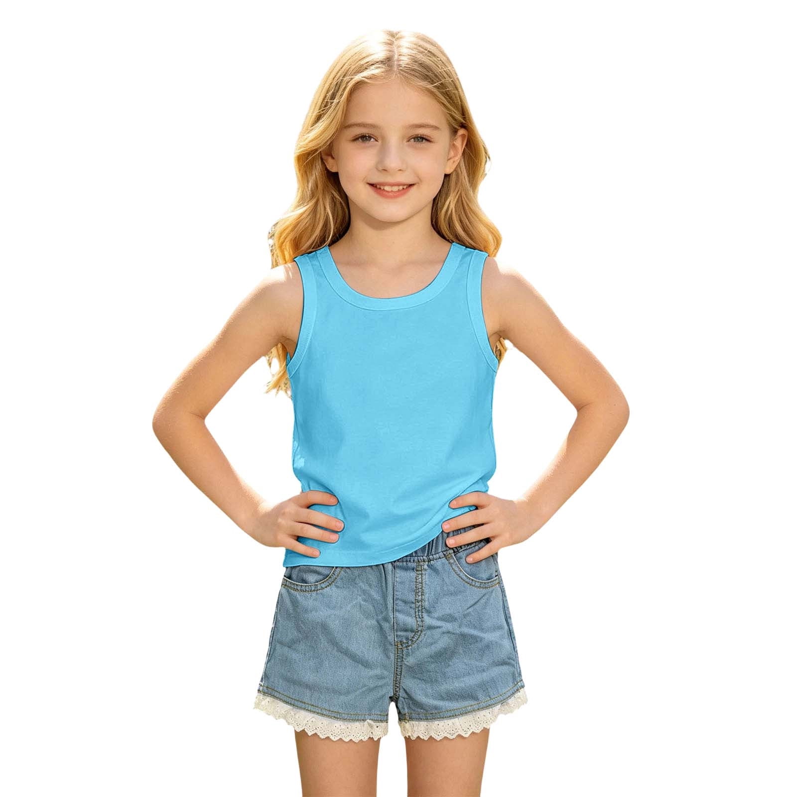 Bainana Kids Summer Outfit Set Girls Solid Color Sleeveless Vest Tops ...