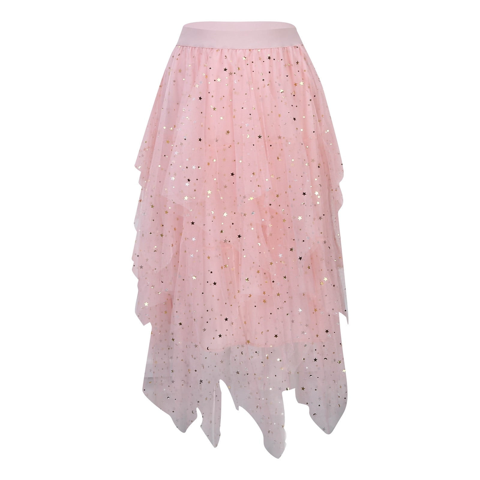 Bainana Light Pink Irregular Multi Layered Mesh Midi Skirt For Women ...