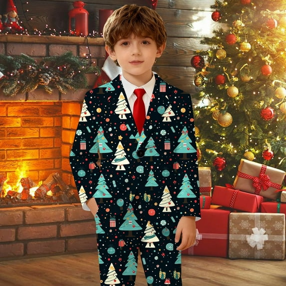 Bainana Little Boys Christmas Jacket Santa Tree Print Long Sleeve Lapel ...