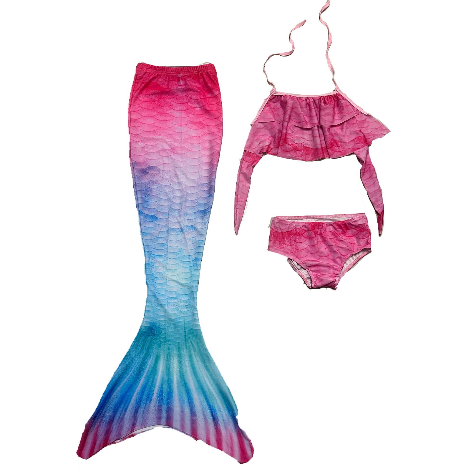 Bainana Little Girls 3 Piece Fish Tail Bathing Suit Colorful Print ...