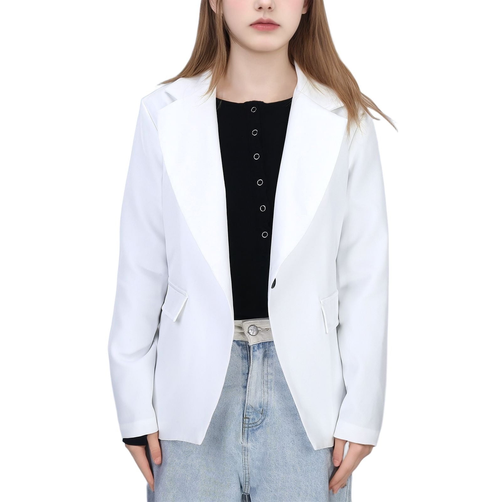 Bainana Little Girls Blazer Jacket Solid Color Long Sleeve Lapel Neck ...