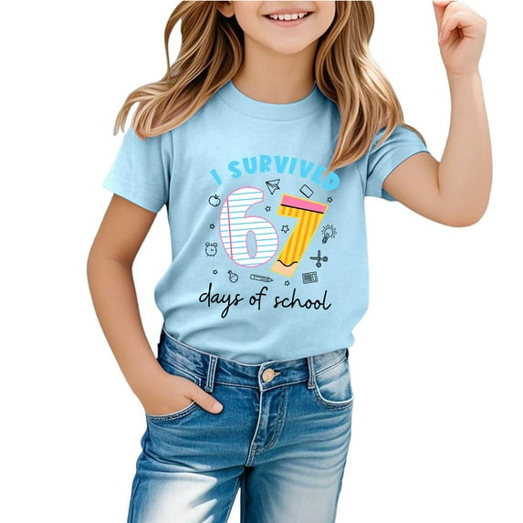 Bainana Little Girls Boys Tops 6 7 Print Short Sleeve Crew Neck Shirts ...