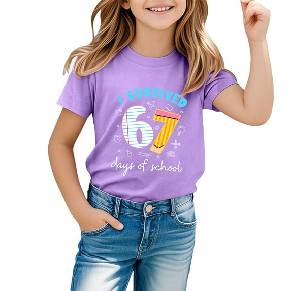 Bainana Little Girls Boys Tops 6 7 Print Short Sleeve Crew Neck Shirts ...