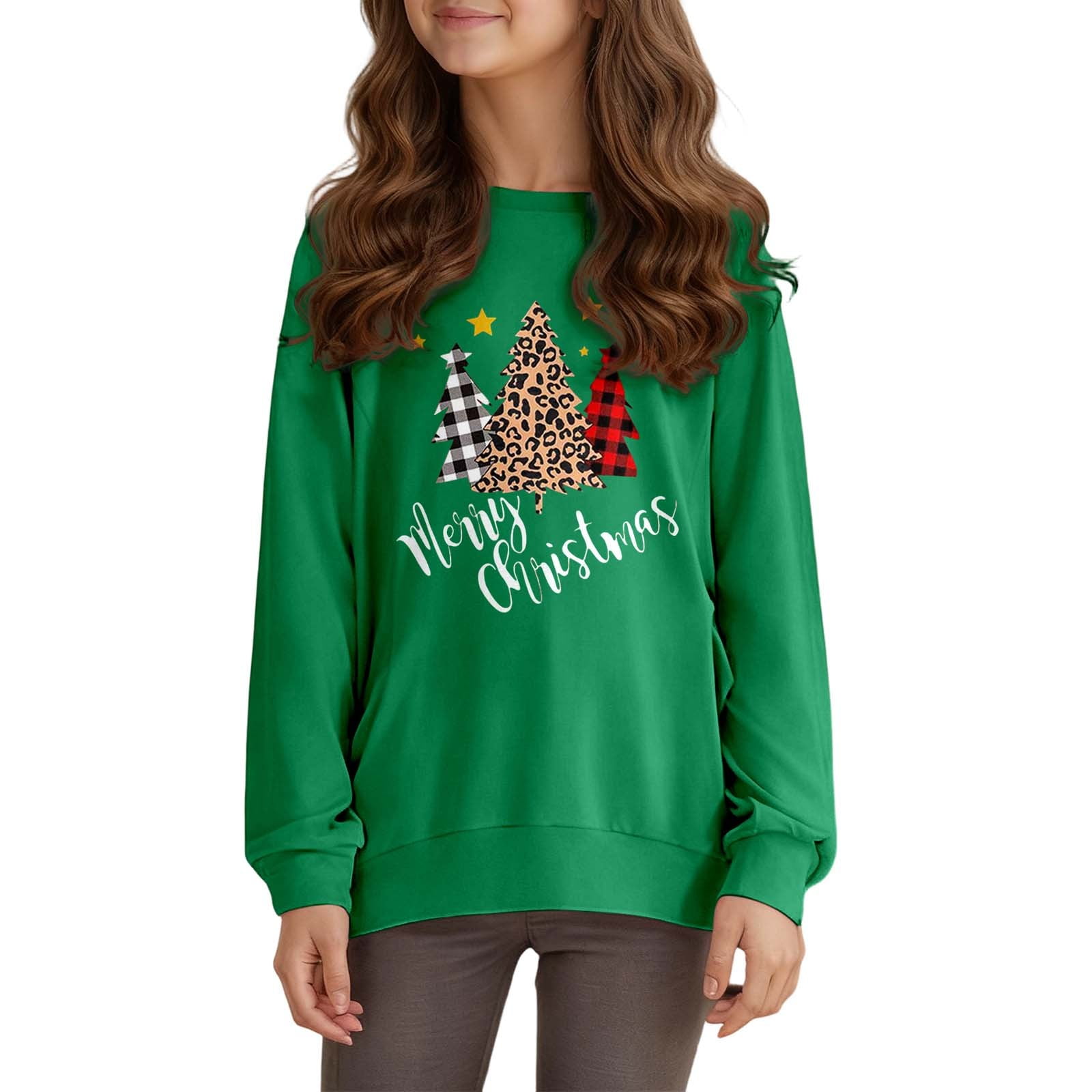 Bainana Little Girls Christmas Sweatshirt Santa Tree Print Long Sleeve ...