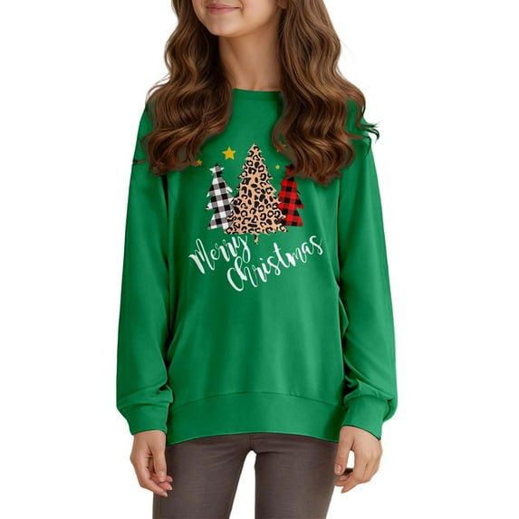 Bainana Little Girls Christmas Sweatshirt Santa Tree Print Long Sleeve ...