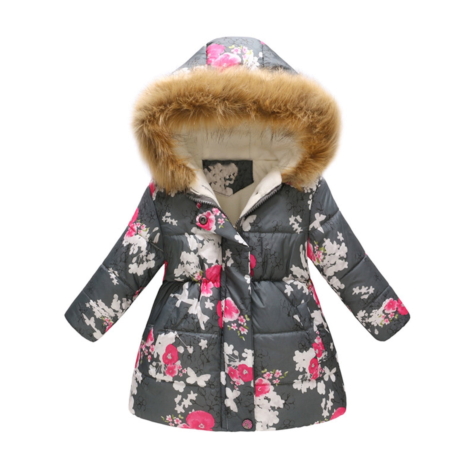 Bainana Little Girls Coat Floral Print Long Sleeve Hooded Jacket ...