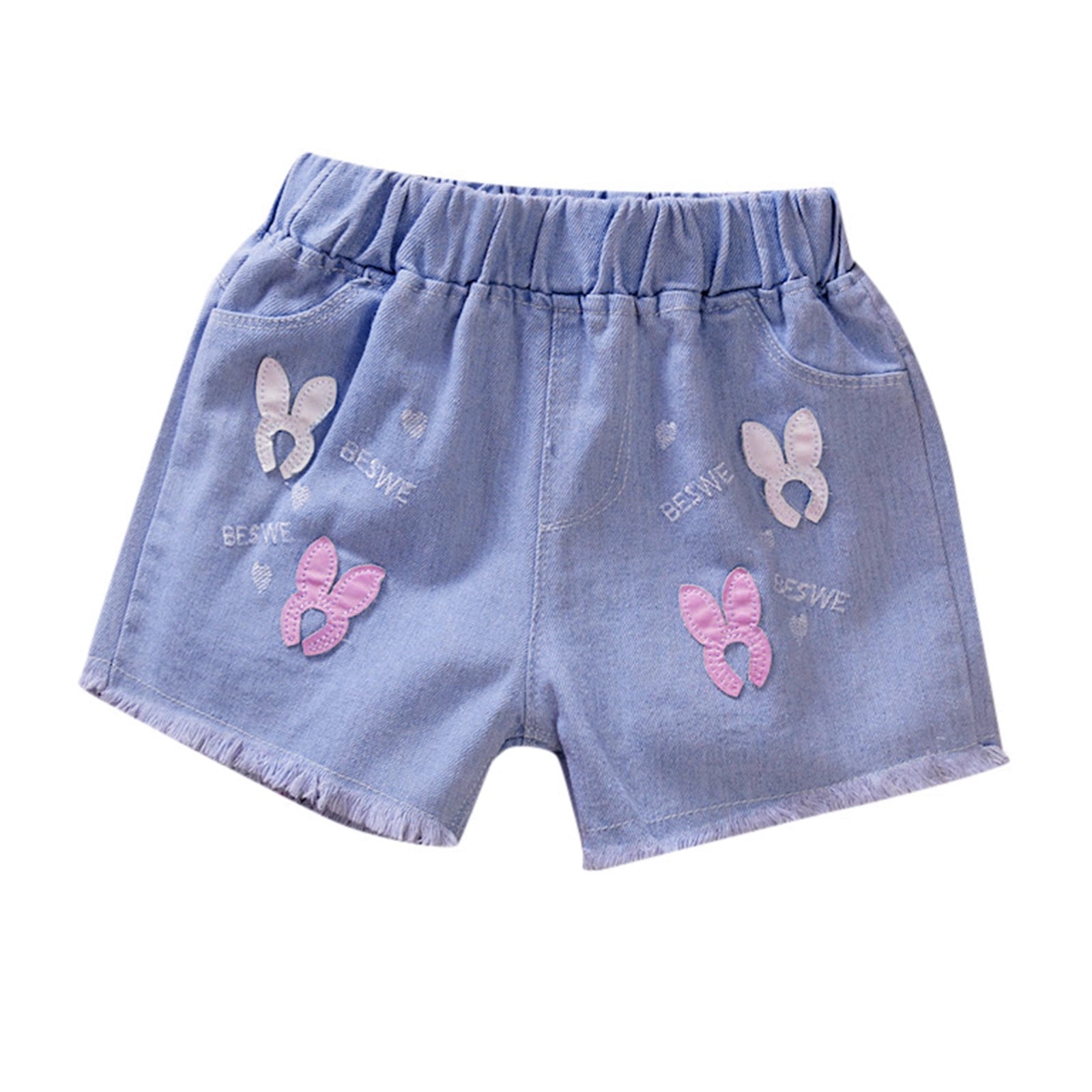 Bainana Little Girls Denim Shorts Cartoon Print Elastic Waist Straight ...
