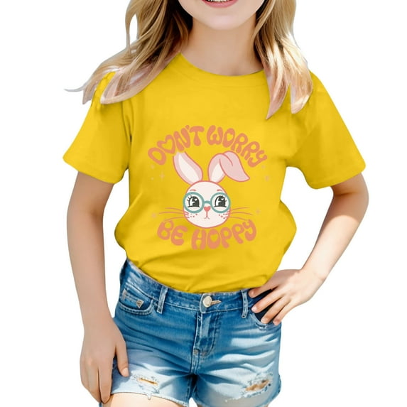 Bainana Little Girls Easter Tops Letter Print Short Sleeve Crew Neck ...