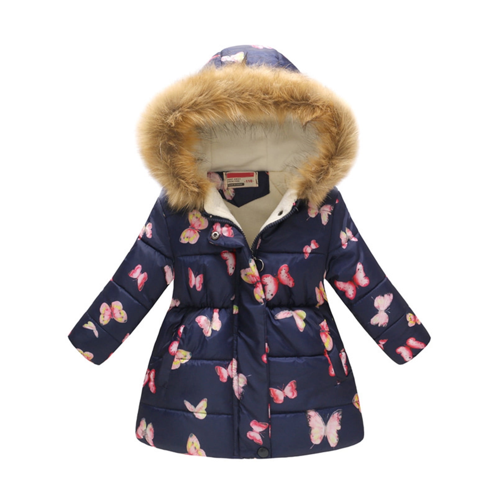Bainana Little Girls Jacket Butterfly Print Long Sleeve Hooded Parka ...
