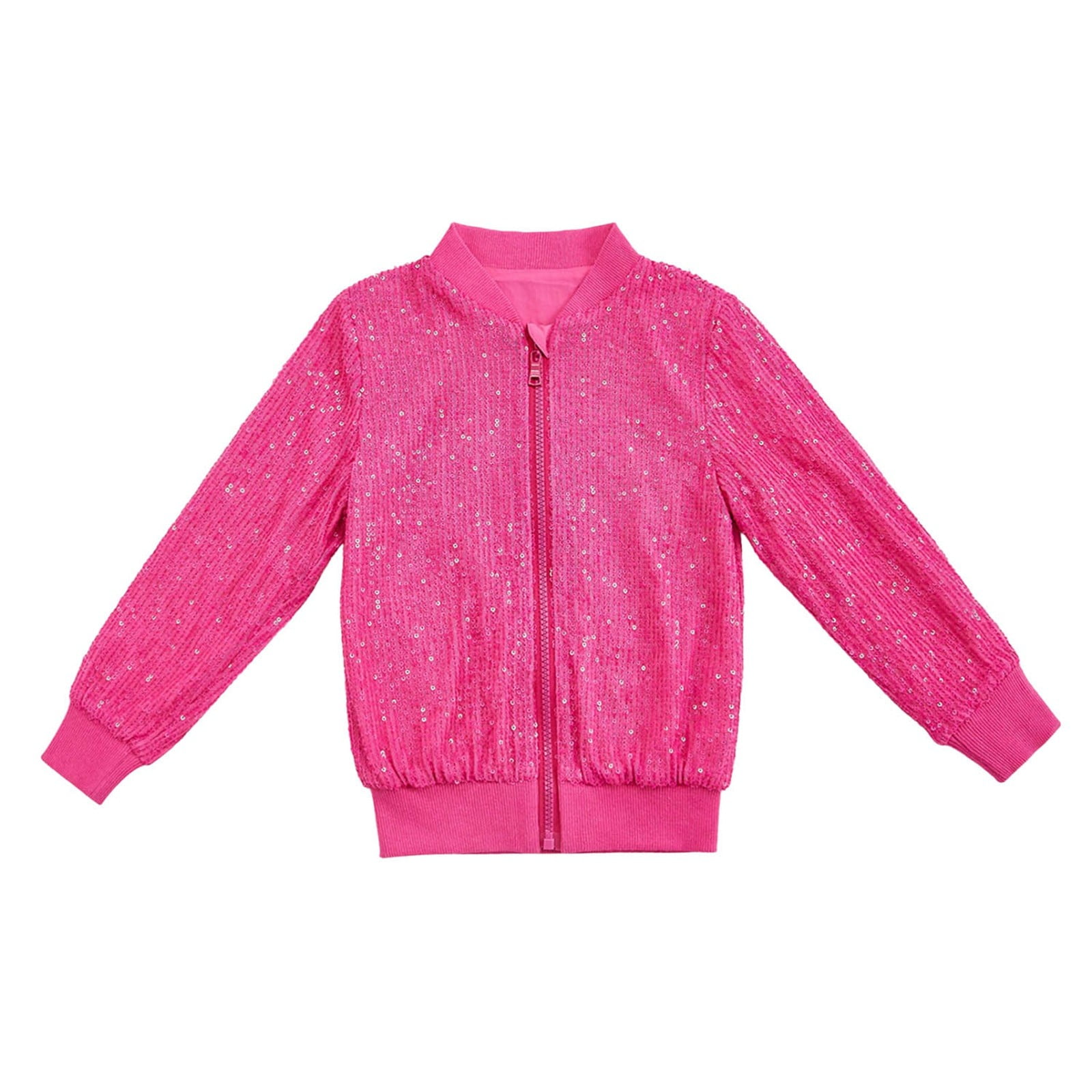 Bainana Little Girls Jacket Sequin Solid Color Long Sleeve Zipper Coat ...