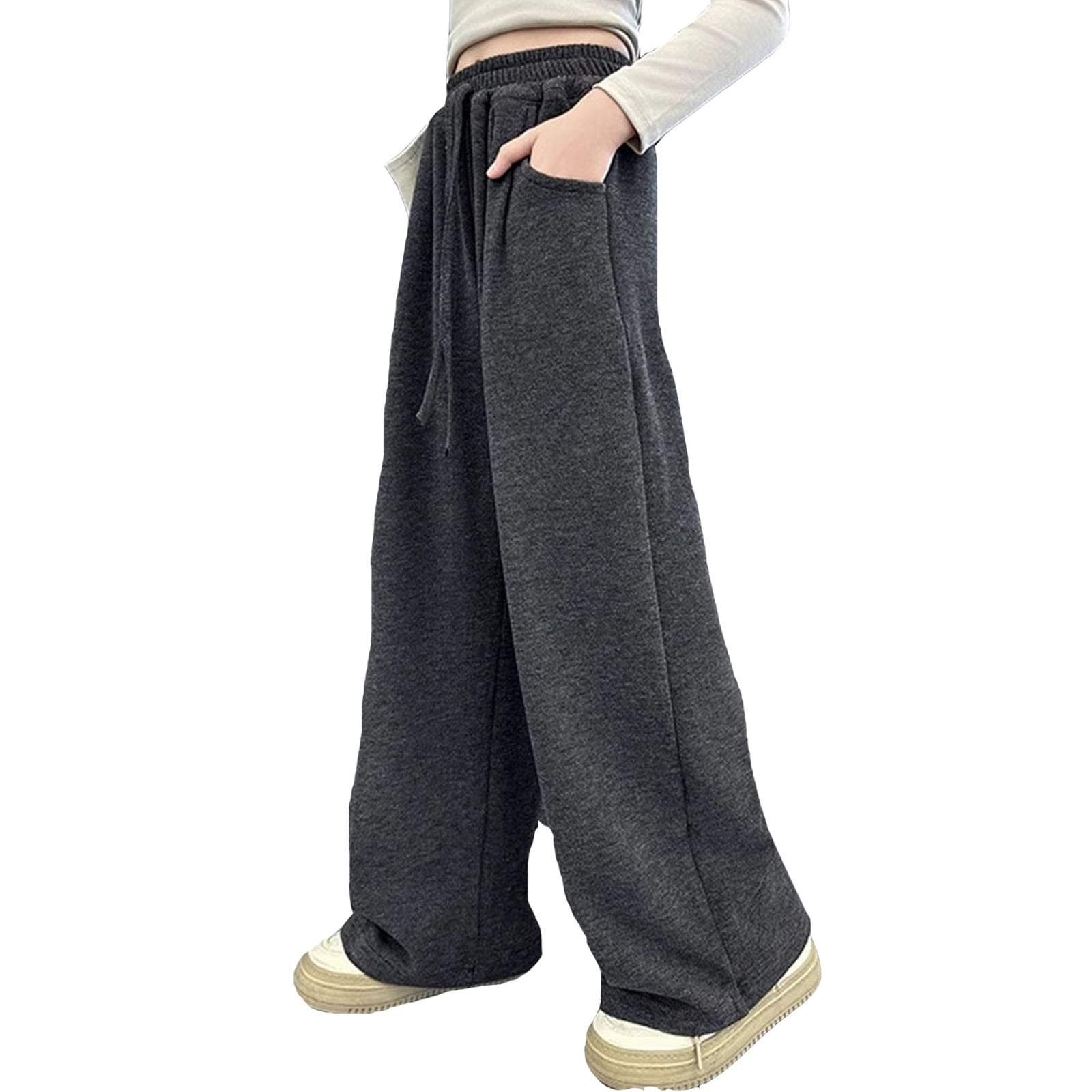 Bainana Little Girls Long Pants Solid Color Elastic Waisted Wide Leg ...