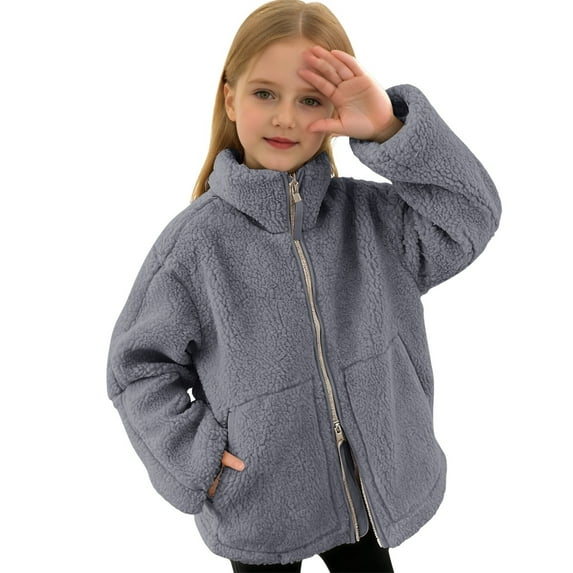 Bainana Little Girls Love Sleeve Coat Solid Color Zip Up Stand Collar ...