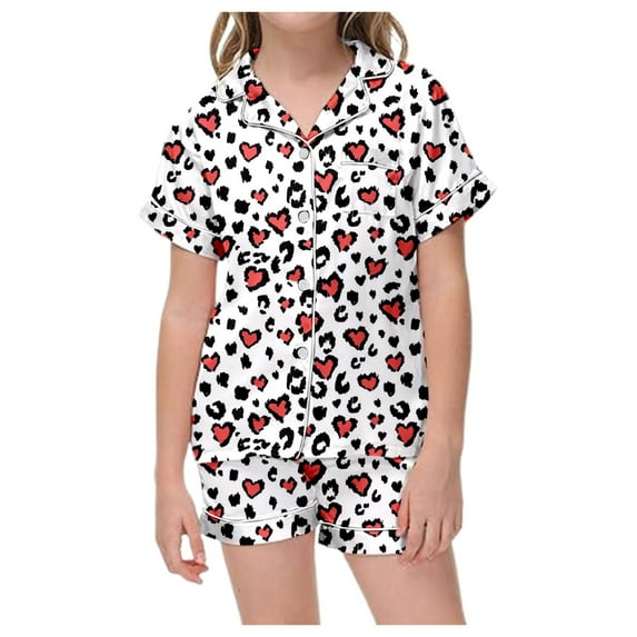 Bainana Little Girls Pajamas Matching Set Heart Leopard Print Short ...
