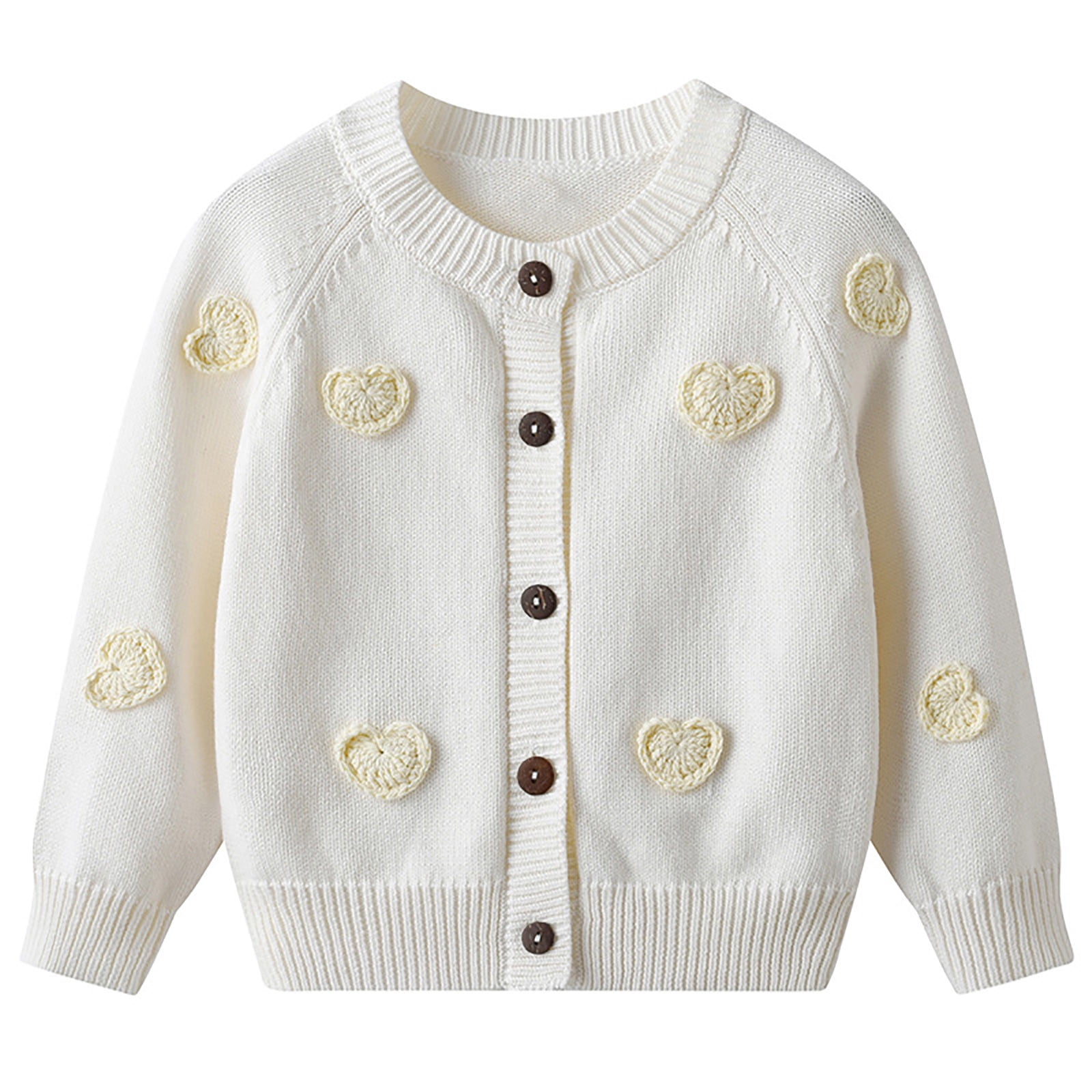 Bainana Little Girls Tops Heart Print Long Sleeve Crew Neck Cardigan ...