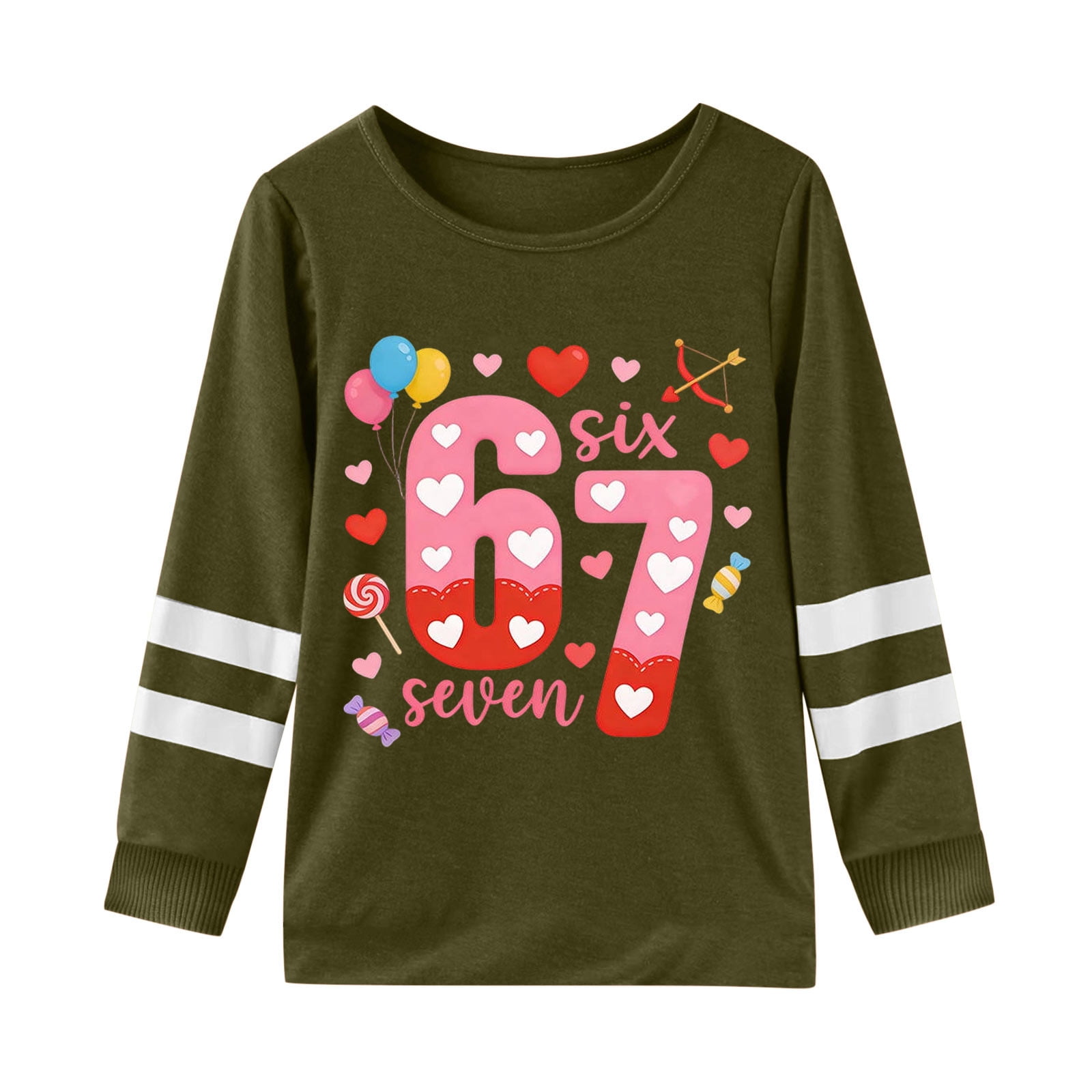 Bainana Long Sleeve Shirt For Girls Child 67 Number Print Crew Neck ...