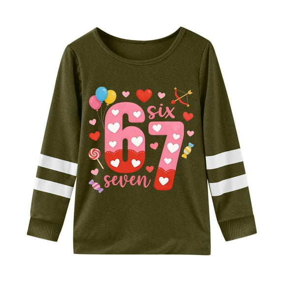 Bainana Long Sleeve Shirt For Girls Child 67 Number Print Crew Neck ...