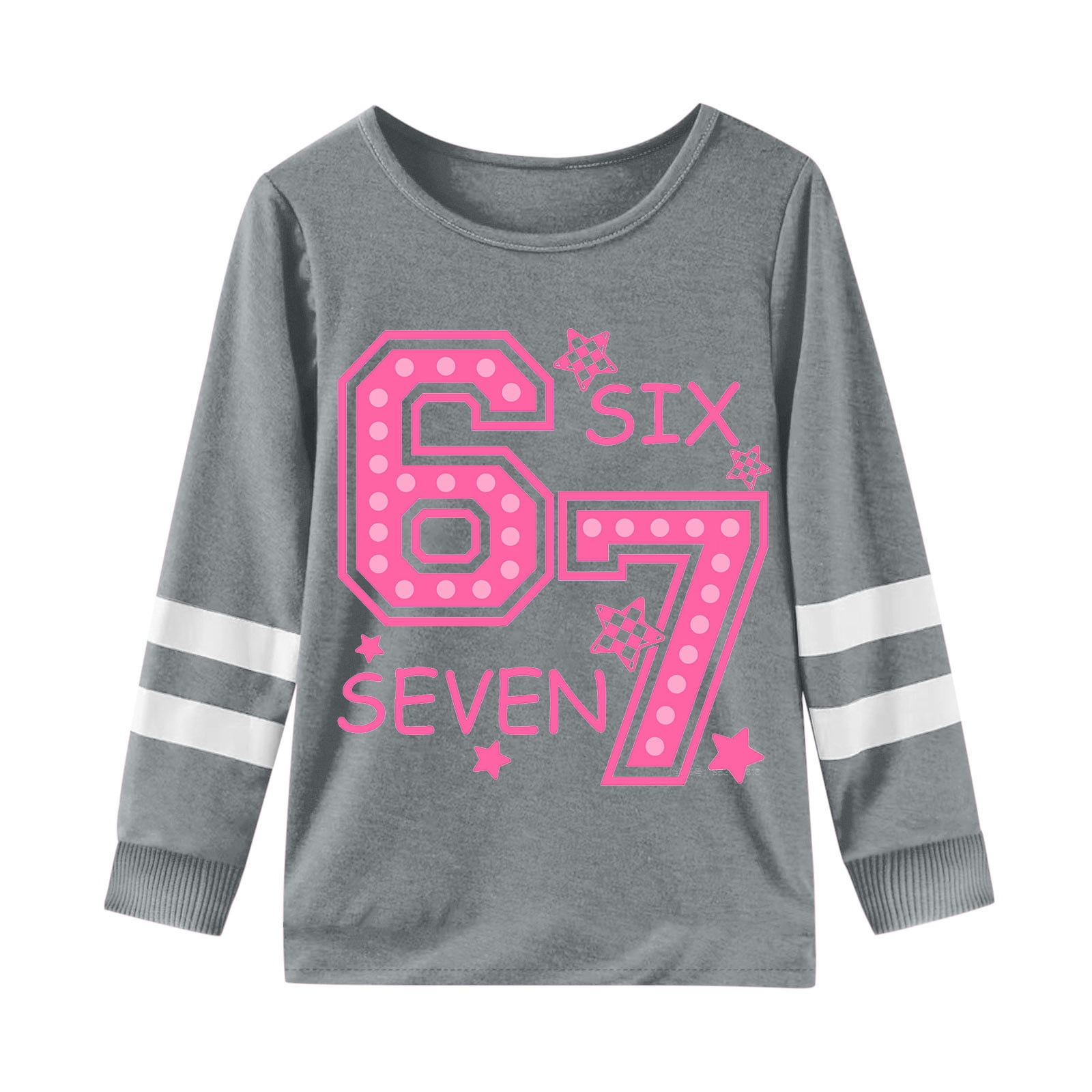 Bainana Long Sleeve Shirt For Girls Child 67 Number Print Crew Neck ...