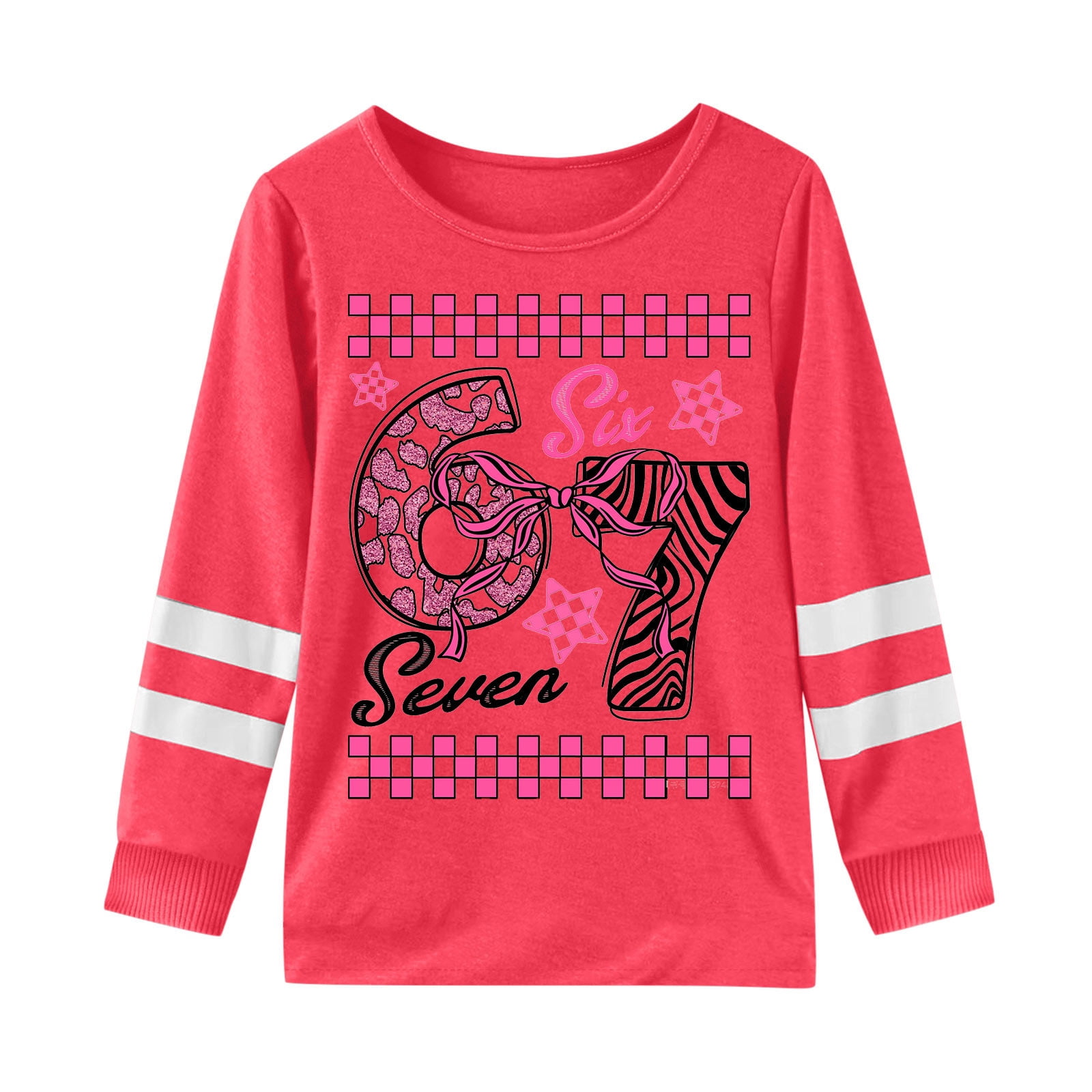 Bainana Long Sleeve Shirt For Girls Child 67 Number Print Crew Neck ...
