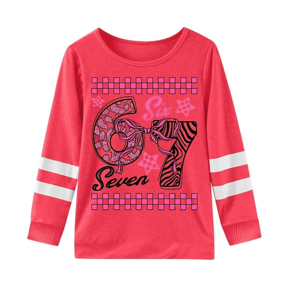Bainana Long Sleeve Shirt For Girls Child 67 Number Print Crew Neck ...