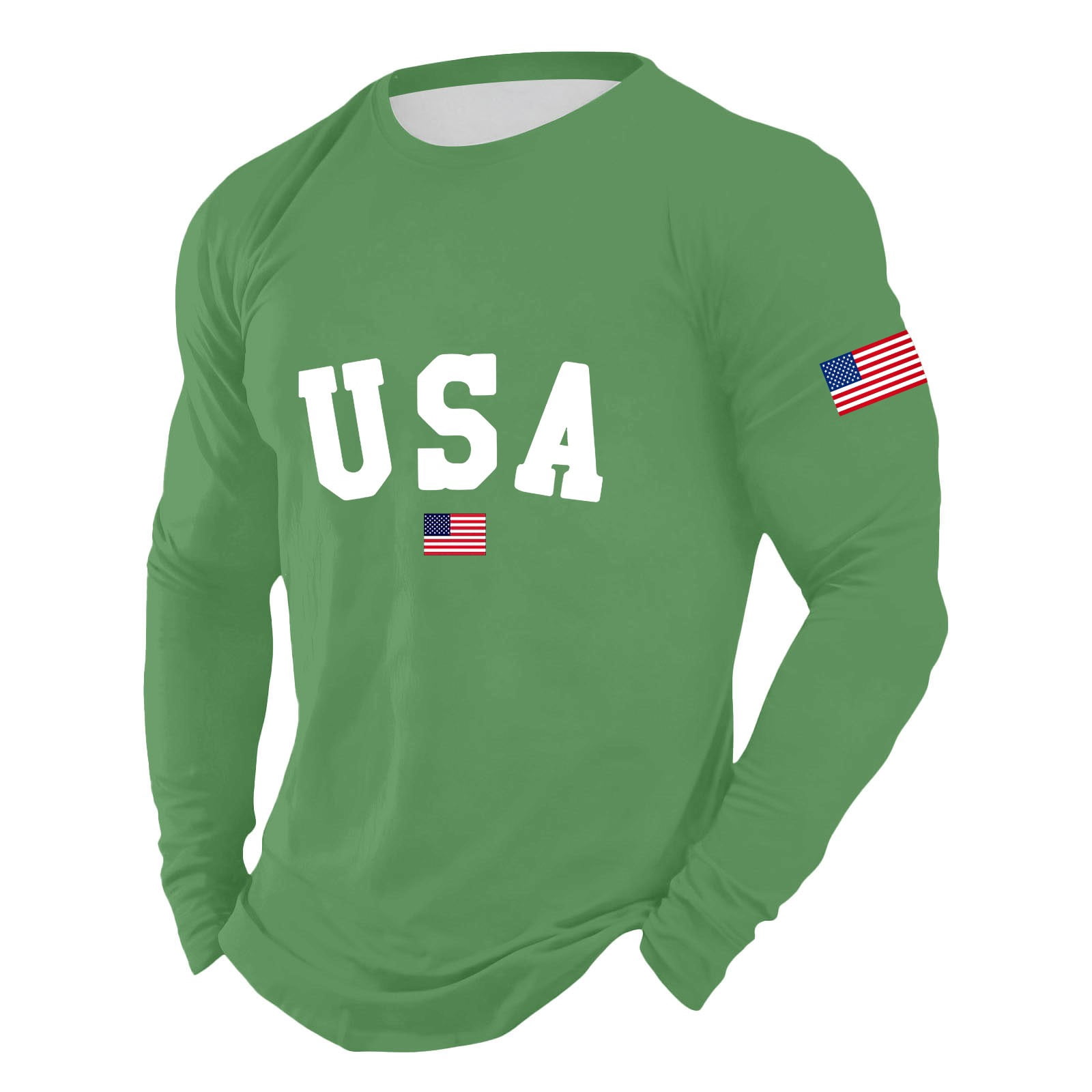 Bainana Long Sleeve T Shirts For Men USA Flag Print Crew Neck Shirt ...
