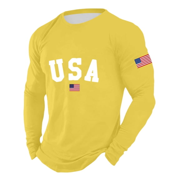 Bainana Long Sleeve T Shirts For Men USA Flag Print Crew Neck Shirt ...
