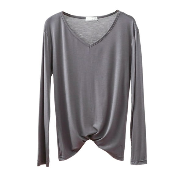 Bainana Loose Fit Shirt For Women Solid Color Long Sleeve V Neck Tops ...