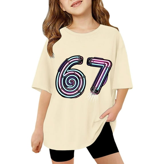 Bainana Loose Fit T-Shirt For Girls Child 67 Number Print Short Sleeve ...