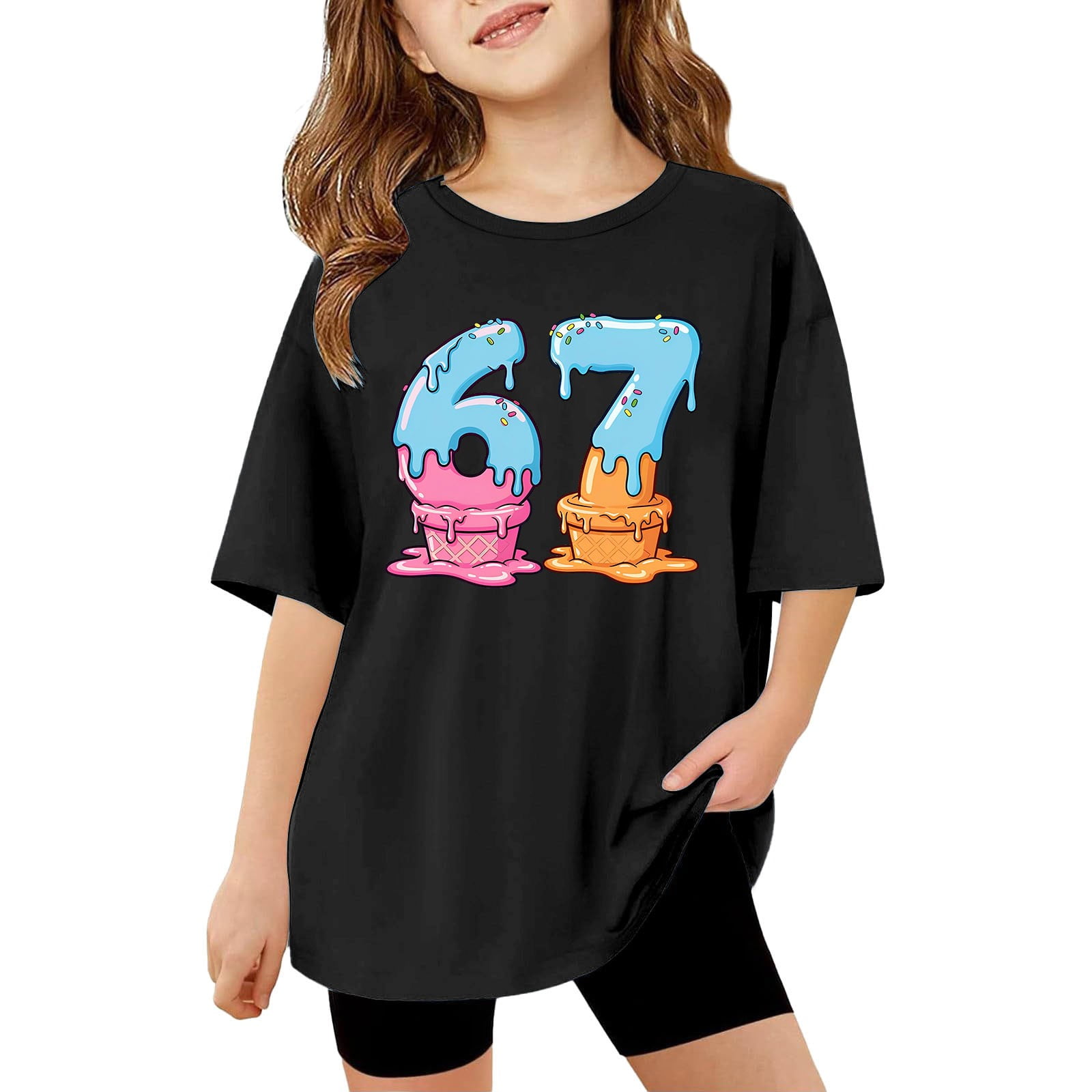 Bainana Loose Fit T-Shirt For Girls Child 67 Number Print Short Sleeve ...