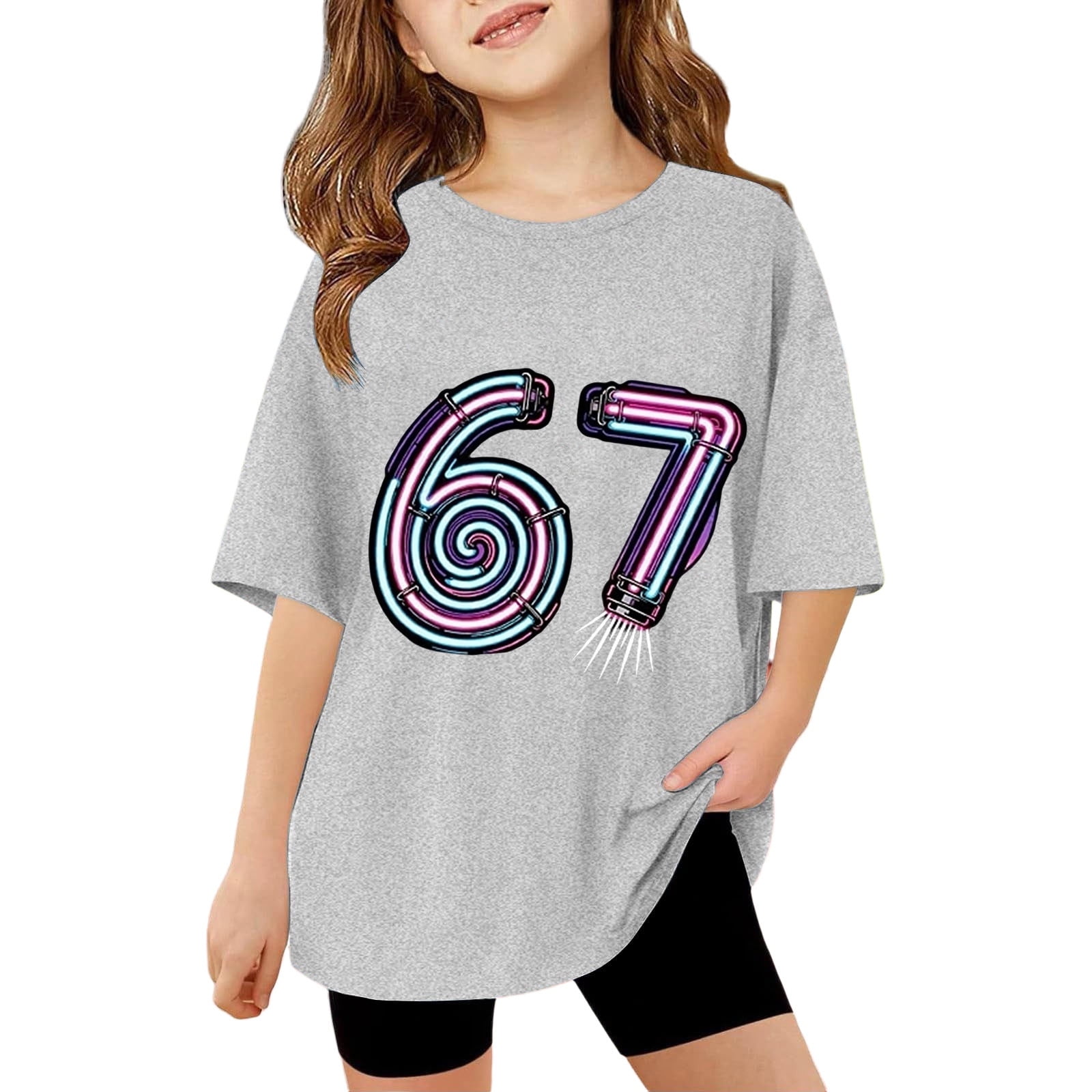 Bainana Loose Fit T-Shirt For Girls Child 67 Number Print Short Sleeve ...