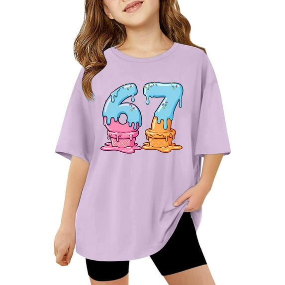 Bainana Loose Fit T-Shirt For Girls Child 67 Number Print Short Sleeve ...