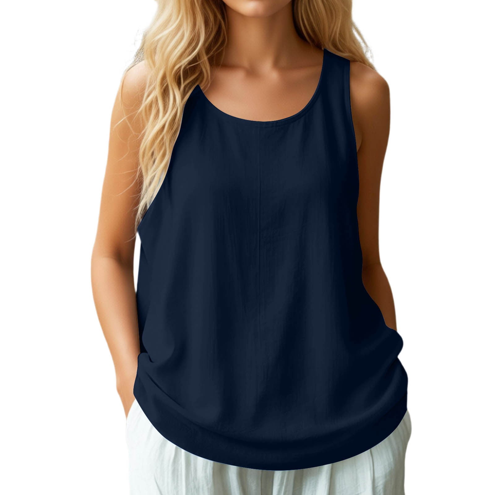 Bainana Loose Tank Tops For Women Solid Color Sleeveless Crew Neck ...