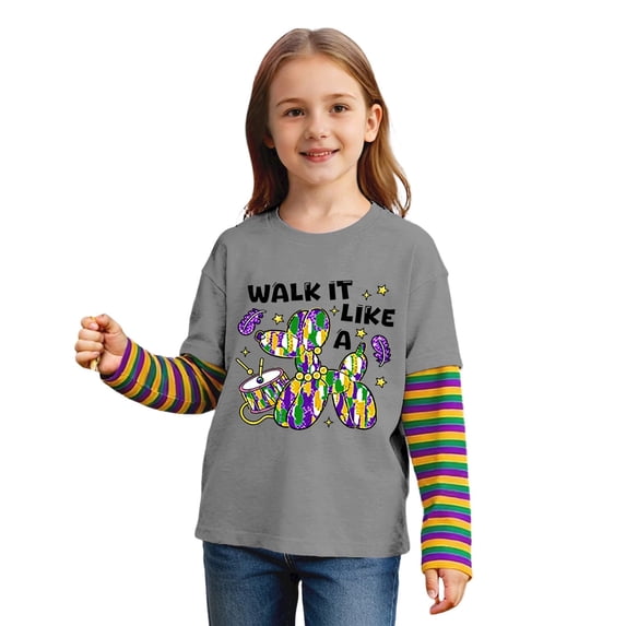Bainana Mardi Gras Girls Shirts Design With False Two Piece Long Sleeve ...