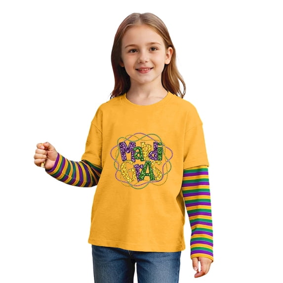 Bainana Mardi Gras Girls Shirts Design With False Two Piece Long Sleeve ...