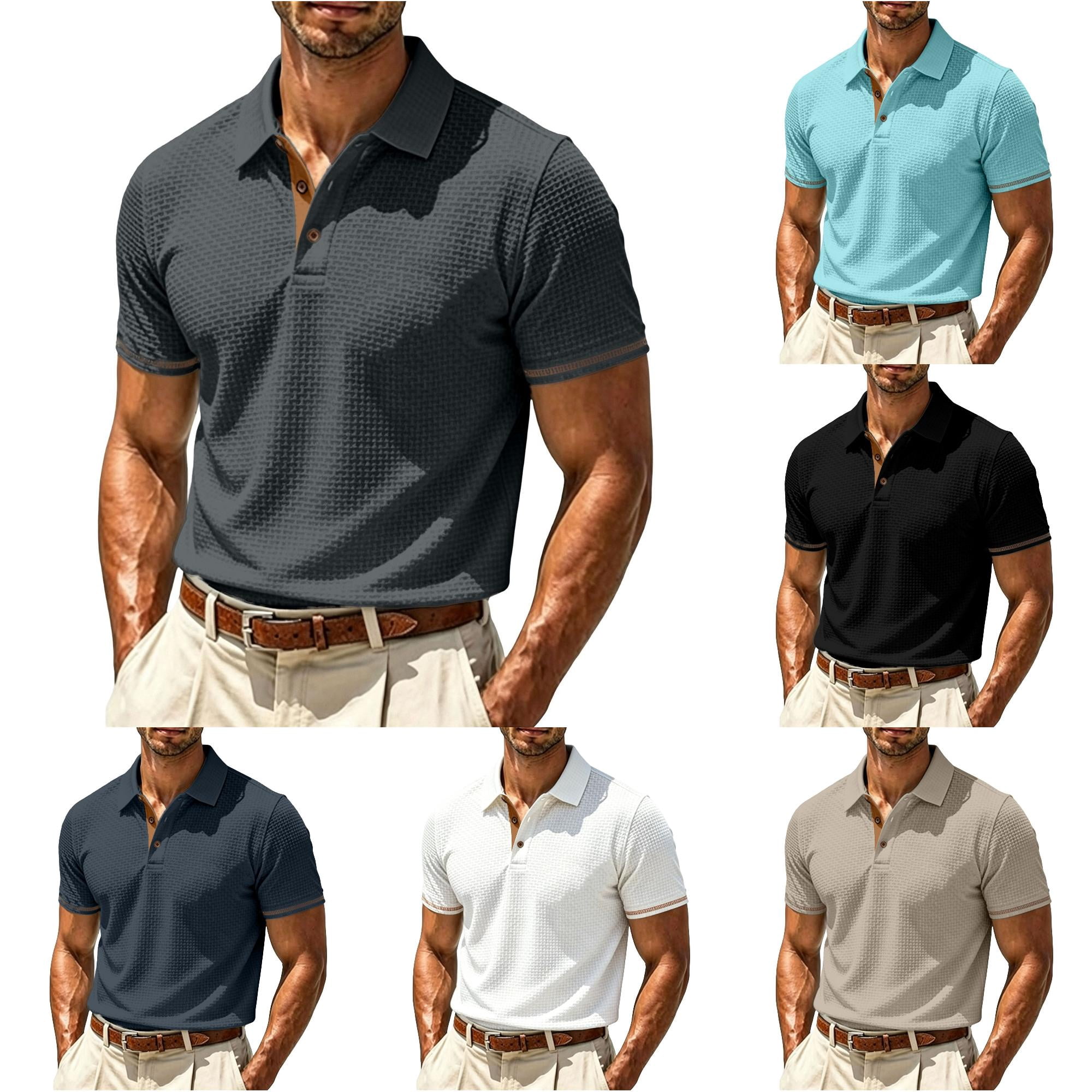 Bainana Men'S Collar Shirts Solid Color Short Sleeve Tops Breathable ...