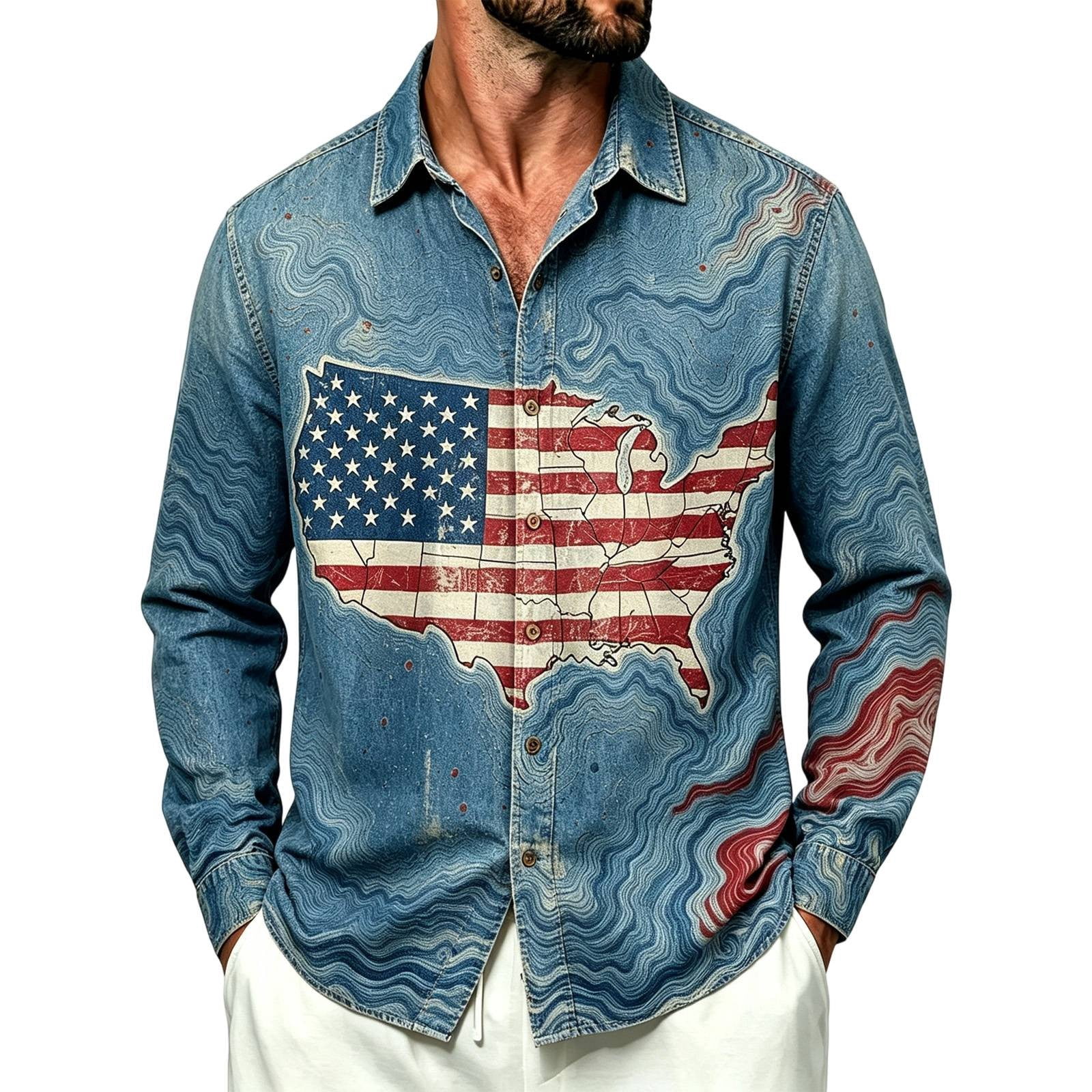 Bainana Men'S Shirts American Flag Patriotic Shirt Long Sleeve Button ...