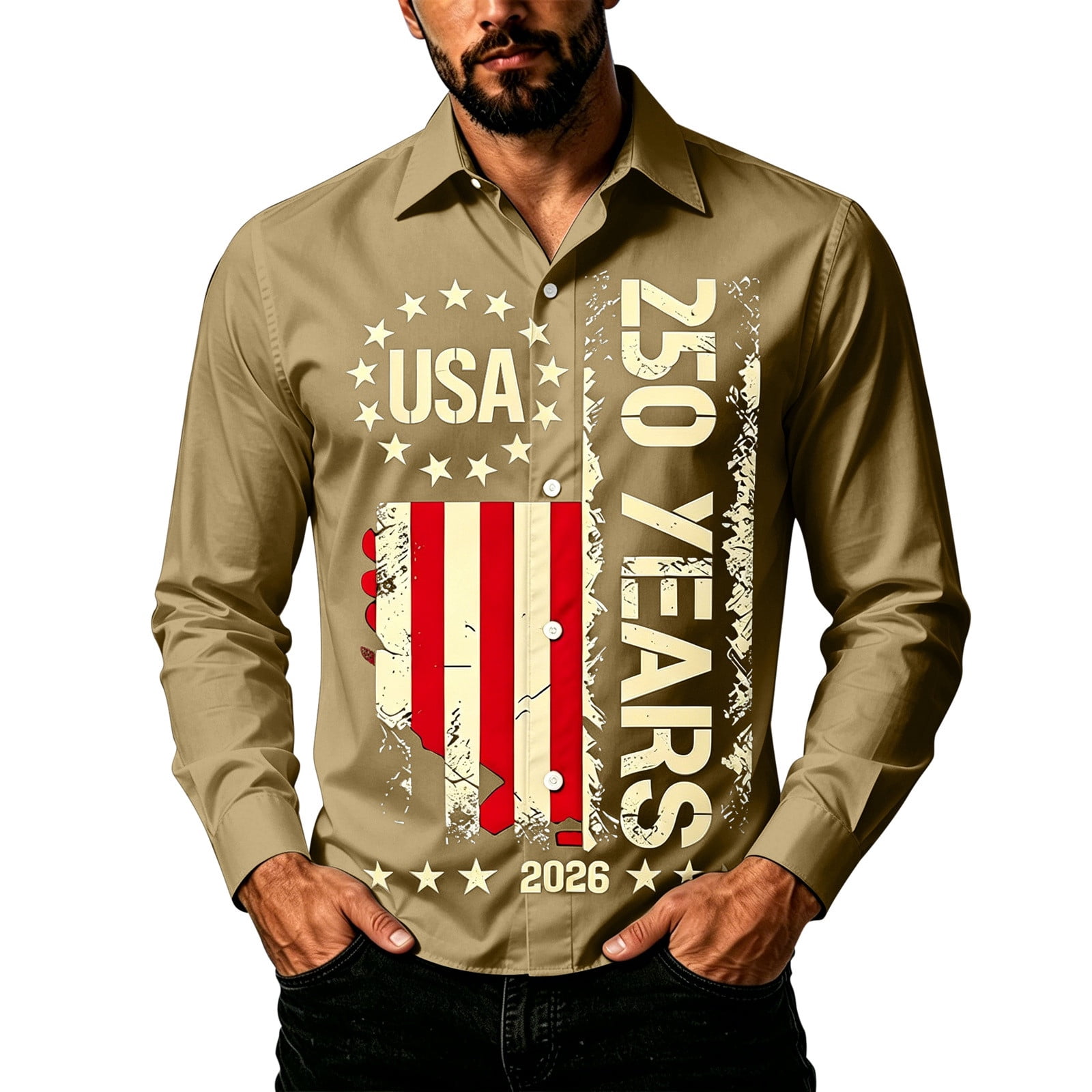 Bainana Men'S Shirts USA Anniversary 250 Years Shirt Long Sleeve Button ...