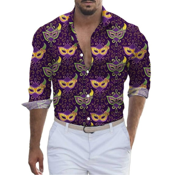 Bainana Men's Carnival Long Sleeve Shirt 3D Print Lapel Collar Loose ...
